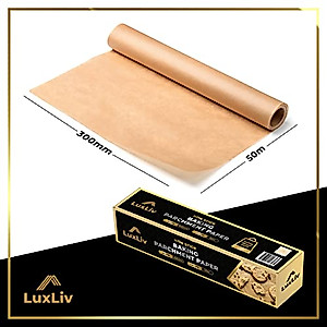 LuxLiv® 164ft Unbleached Brown Parchment Paper Roll for Baking, Sourdough Bread Baking Supplies, Wax Paper Roll, Cooking Paper - Extra Thick & Non-Stick Greaseproof 1ft Width Sheets for Oven.