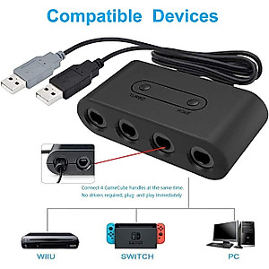 Wii U Controller Adapter, NGC Controller Adapter for Wii U,Nintendo Switch and PC USB.Easy to Plug and No Driver Need.4 Ports Turbo Button (Updated Version)