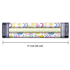 WRAPAHOLIC Reversible Baby Shower Wrapping Paper - Mini Roll - 3 Rolls - 17 Inch X 120 Inch Per Roll - Solid Green, Polka Dot, Stripes, Rainbows, Cute Animals & New Baby Lettering