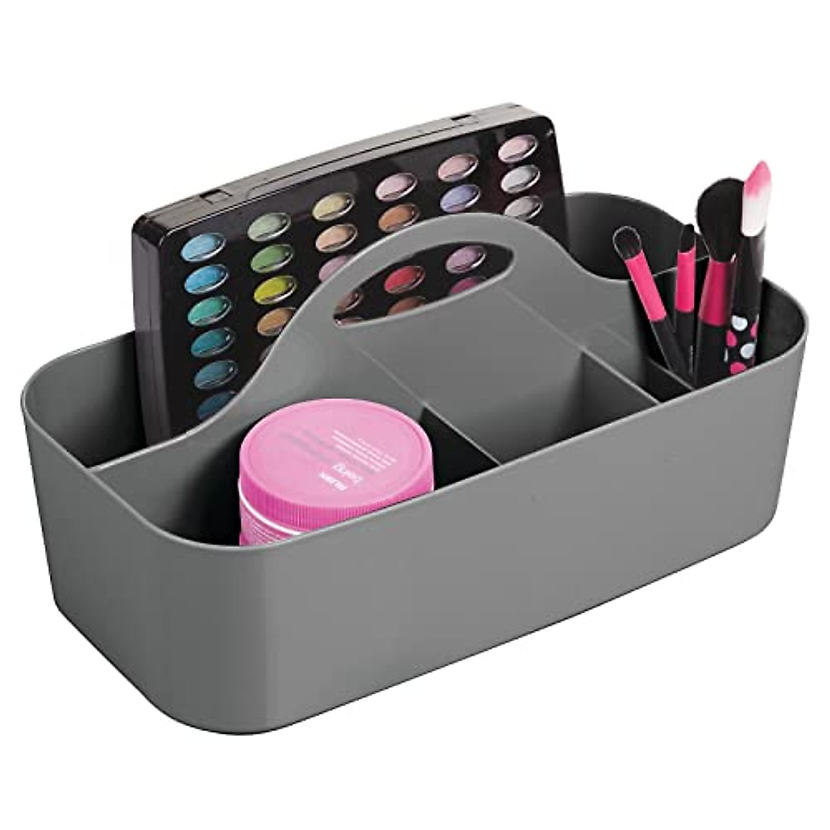 mDesign Plastic Divided Shower Organizer Basket Caddy Tote with Handle - Storage for Bathroom or Dorm - Holds Hand Soap, Shampoo, Sponges, Scrubs, and Body Wash - Lumiere Collection, 2 Pack, Dark Gray