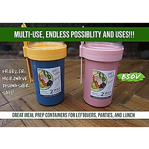 BSOV 2 in 1 Salad To Go Container Lid & Cereal Oats Yogurt Take Out Container with Fork & Dressing Pod, On the Go Portable Food Meal Prep Storage for Lunch and Jar, 3 Compartments (Pink)