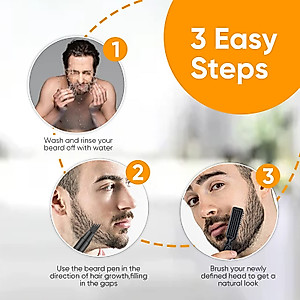 Beard Pencil Filler for Men, Innovative 4-Tip Beard Filling Pen Kit with Brush, Water & Sweat Resistant, Long Lasting, Natural Finish for A Perfect Beard (Black)