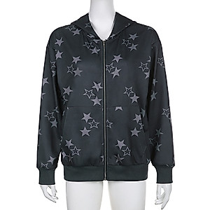 MEOKIM Harajuku Fashion Men's and Women's Zip-Up Hoodie Gothic Stars Pattern Hoodie EMO Streetwear Hoodie (BLACK,Large)