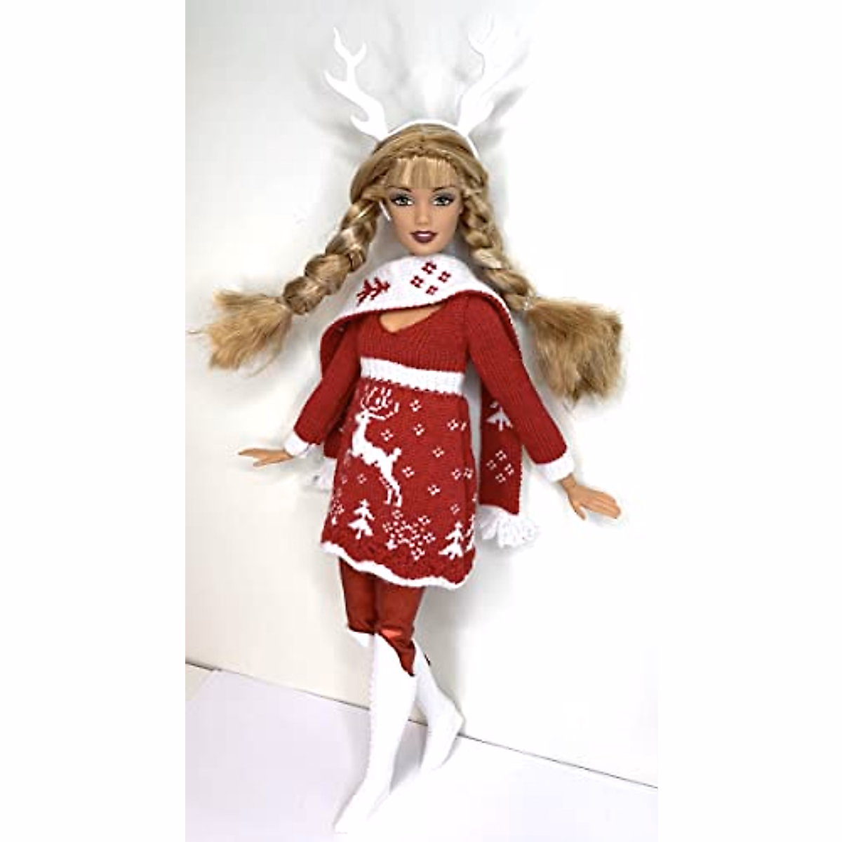 Eledoll 11.5 inch Doll Clothes Lot Deluxe Fashion Pack Holiday Christmas Miss Santa Knitted Deer Outfit with White Boots