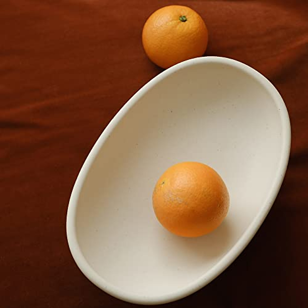 WENSHUO Three-Legs Ceramic Fruit Bowl for Kitchen Counter, Decorative Bowl for Table Décor, 10-inch Oval Large Bowls for Breads, Matte Crème
