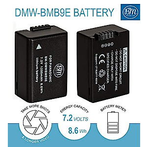 BM Premium 2 Pack of DMW-BMB9 Batteries and Battery Charger Replacement for Panasonic Lumix DC-FZ80, DMC-FZ40K, DMC-FZ45K, DMC-FZ47K, DMC-FZ48K, DMC-FZ60, DMC-FZ70, DMC-FZ100, DMC-FZ150 Digital Camera