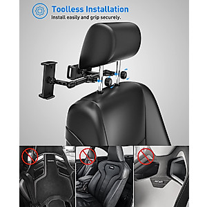 Car Headrest Tablet Mount Holder: Double Cradles Backseat Stand with Extension Arm for Kids Compatible Phone | iPad Pro Air Mini | Galaxy Tabs | Kindle Fire HD | Switch Lite & Other 4.7-12.9" Device