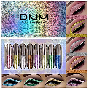 8 Colors Liquid Glitter Eyeliner Sets delineadores de colores para ojos DNM Silver Gold Blue Green Metallic Sparkly Colorful Glitter Gel Liquid Eyeliner Pen Pack Glitter Liquid Liner Glitters for Eyes