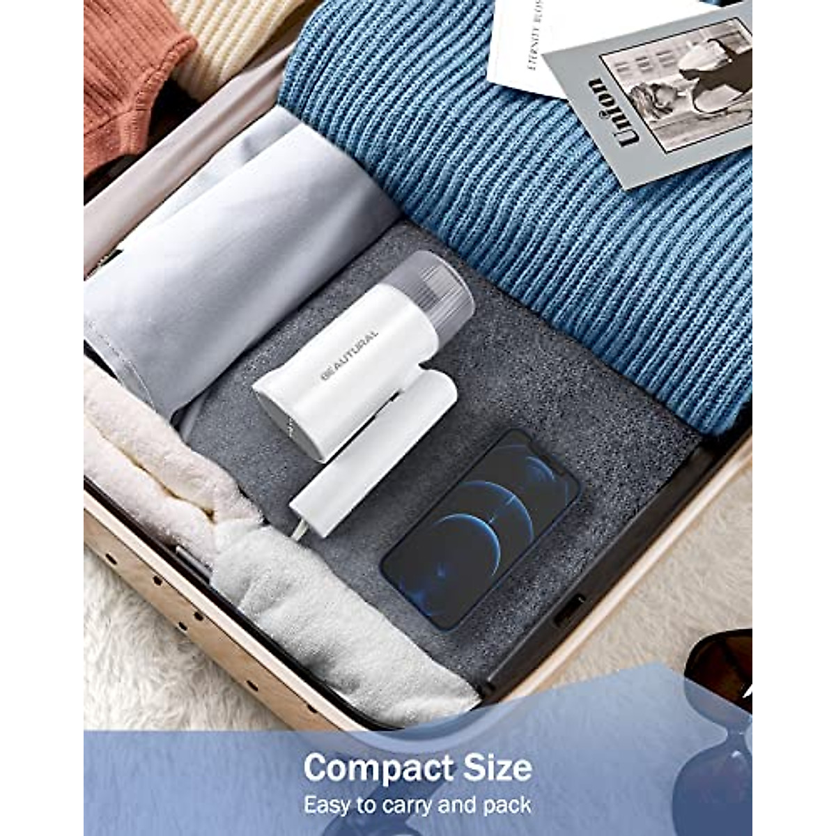 BEAUTURAL Steamer for Clothes, Foldable Handheld Clothing Wrinkles Remover for Garments, 30-Second Fast Heat-up, Portable Fabric Steamer for 120V Countries, Not for Use in 220V Such as Europe