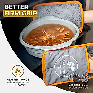 Premium Pot Holders - Heat Resistant - Non Slip Textured Silicone Grip - Washable Mittens for Cooking Baking - Flexible Soft Terry Cloth Cotton Lining - Set of 2 by Cook'n'Chic