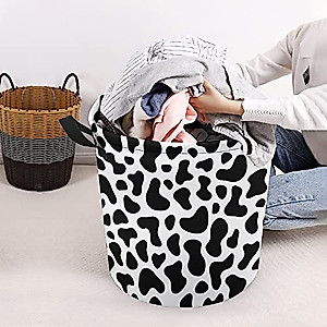 Cow Skin Animal Spots Large Laundry Basket Hamper Bag Washing with Handles for College Dorm Portable