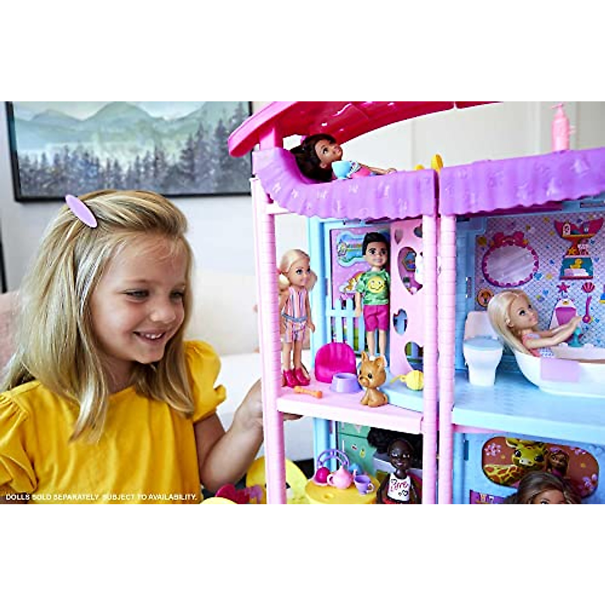 Barbie Dollhouse, Chelsea Playhouse with Transforming Areas & 20+ Pieces, Includes 2 Pets, Pool, Furniture & Accessories