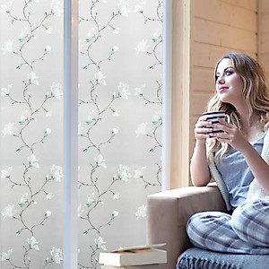 SUNBABY Magnolia Window Privacy Film: Stained Glass Window Film, Frosted Glass Window Film, Decorative Window Film, Window Cling Privacy Film