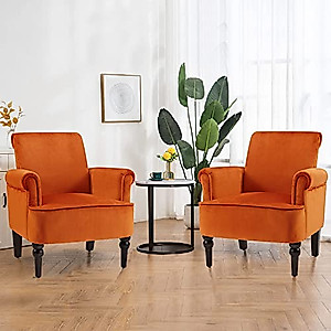 MELLCOM Modern Lounge Accent Chair, Comfy Velvet Fabric Armchair with Gourd Leg, Upholstered Chairs for Living Room, Reading Room, Bedroom, Orange