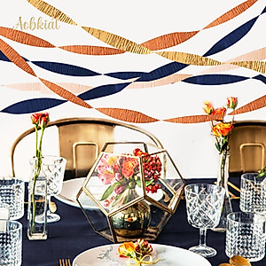 AOBKIAT Fall Boho Wedding Party Decoration,8 Rolls Navy Blue and Orange Crepe Paper Party Streamers for Thanksgiving Day,Halloween,Winter Birthday Baby Shower Party Backdrop