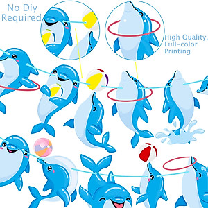Dolphin Birthday Banner Decorations Dolphin Birthday Party Decorations Supplies Blue Glitter Dolphin Happy Birthday Banner Decorations for Under the Sea Themed Birthday Party Baby Shower Supplies