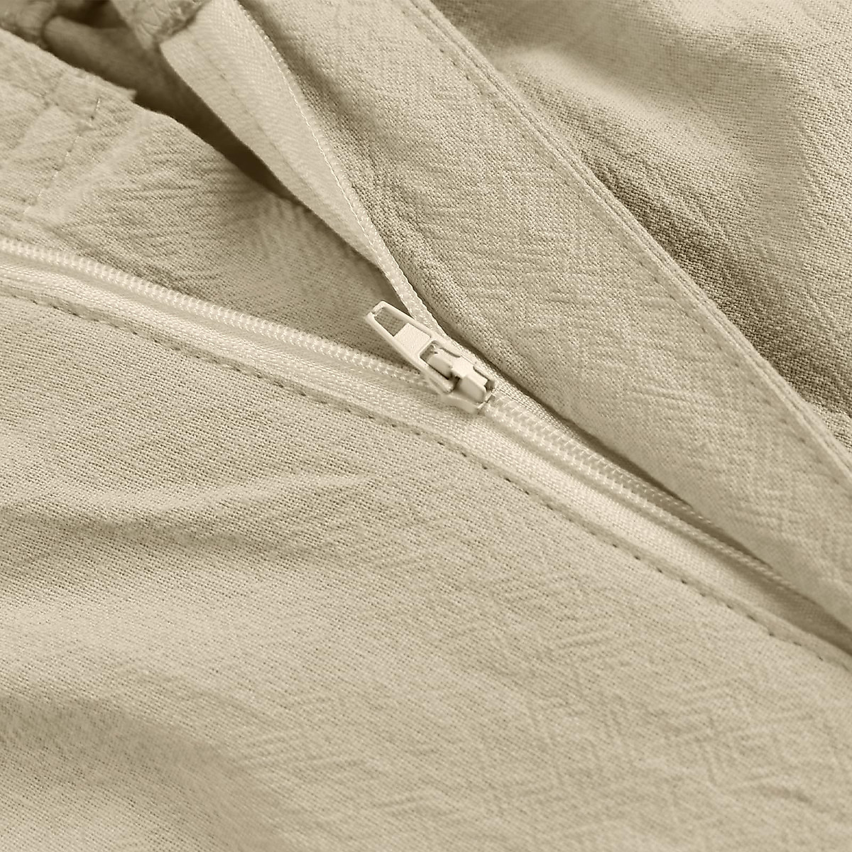 NANAMEEI Beach Pants for Men Casual Mens Linen Pants Elastic Waistband with Drawstring Zipper Pocket Beach Pants Khaki M