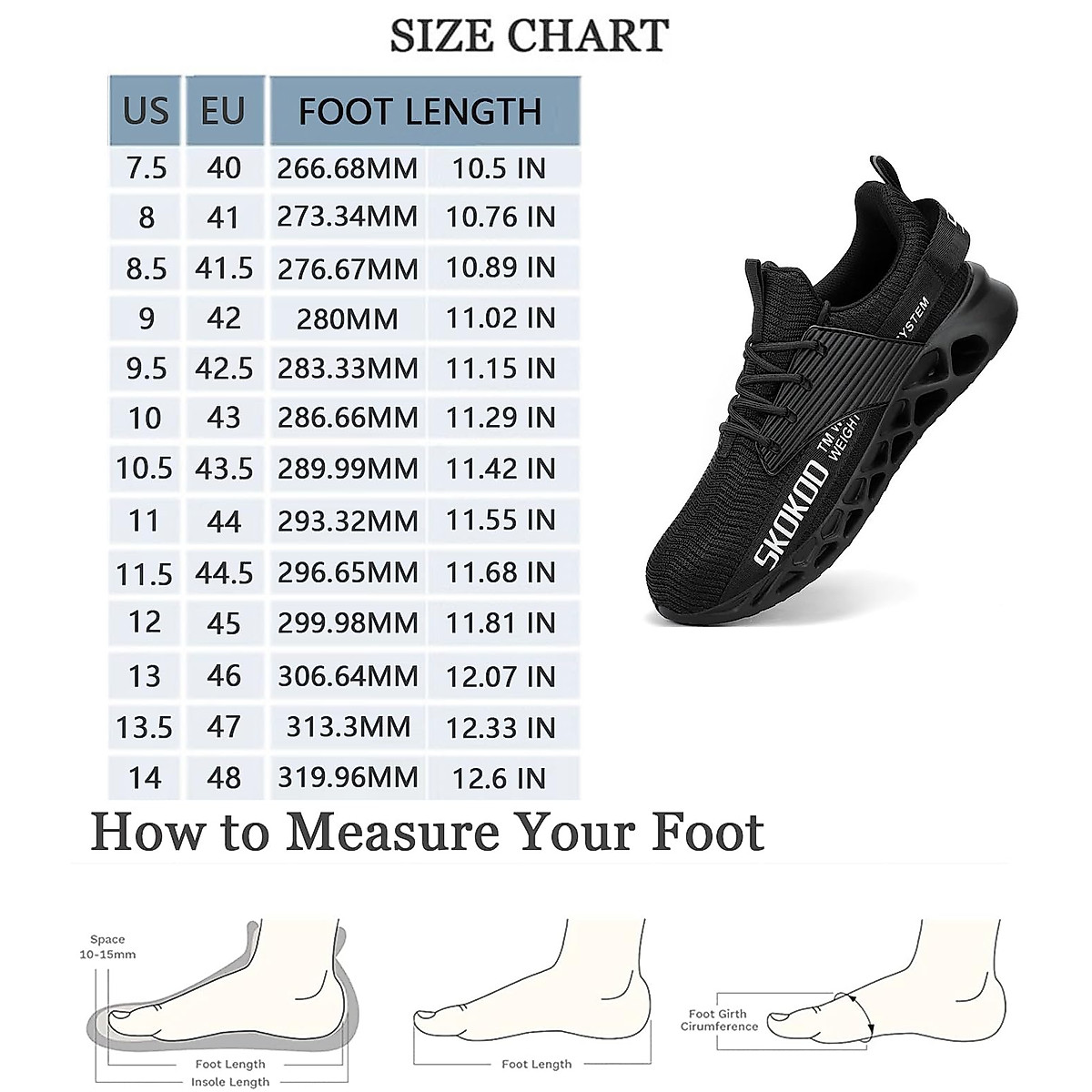 SKOKOD Men's Steel Toe Shoes Slip On Puncture Proof Safety Shoes Non-Slip Work Sneakers Composite Toe Industrial Construction Shoes(Size 10.5 Black)