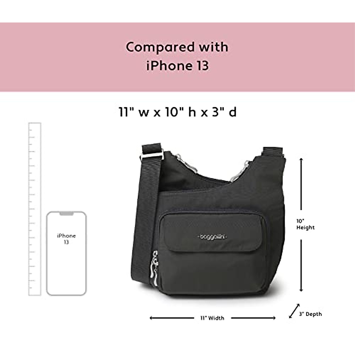 Baggallini Criss Cross Travel Crossbody Bag, Black, One Size