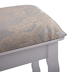 Tidyard Vanity Table and Chair Set, Makeup Dressing Table with Mirror and Large Drawer, Thick Padded Stool - White