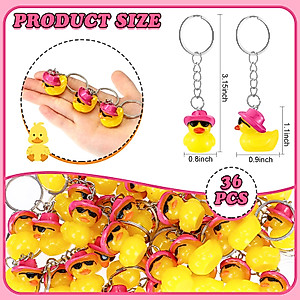 Siifert 36 Pcs Duck Keychain Bulk Cowboy Cowgirl Duck Party Favors Resin Tiny Duck Keychain with Cowboy Hat Sunglasses Charms Pendant for Kids Gift Halloween Birthday Baby Shower (Yellow,Rose Red)