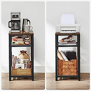 VASAGLE Tall Side Table, Telephone Table, End Table with 2 Mesh Shelves, for Living Room, Bedroom, Home Office, 11.8 x 15.7 x 29.5 Inches, Rustic Brown and Black ULET75BXV1