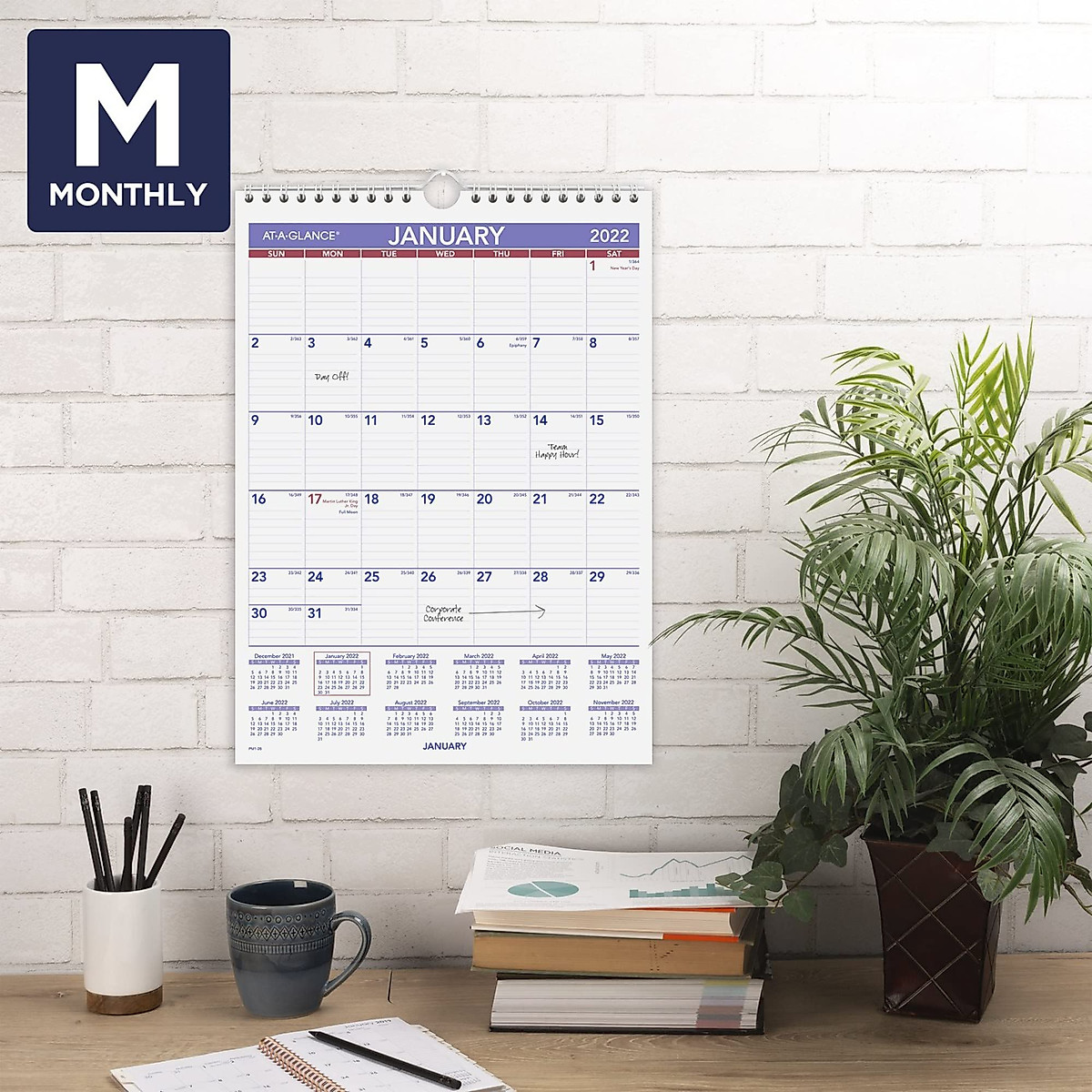 2022 Wall Calendar by AT-A-GLANCE, 8" x 11", Small, Monthly (PM128)