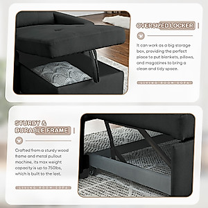 Antetek Reversible Sleeper Sectional Sofa with Pull-Out Bed, Comfy Tufted L-Shaped Sectional Sofa Couch Bed with Storage Chaise Side Pocket, Furniture Set for Living Room, Small Space, Black