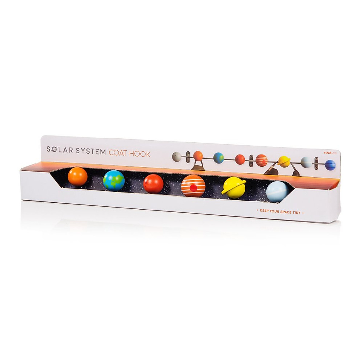 SUCK UK Solar System Coat Hooks - Decorative Wall Mounted Wooden Hanging Rack