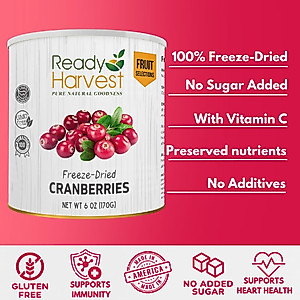 Ready Harvest Cranberries Dried Fruit Freeze-dried Fruit, Unsweetened, Freeze-dried Food Pantry Staples Survival Food, Bug Out Bag Backpack, Camping Essentials, #10 Can | 25-year shelf life 170g