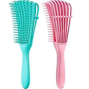 2 Pieces Detangling Brush for Afro America/African Hair Textured 3a to 4c Kinky Wavy/Curly/Coily/Wet/Dry/Oil/Thick/Long Hair, Knots Detangler Easy to Clean (Pink, Green)