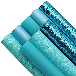 David accessories 8pcs/Set 7.7" x 12.9" (20 cm x 33 cm) Blue Color Series Faux Leather Sheets Glitter Mixed Synthetic Leather Sheets Bundles for Leather Earrings Bows Making (Blue)