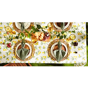 DII Summer Lemon Vinyl Tabletop Collection Flannel Backed Tablecloth, Indoor/Outdoor, 70" Round