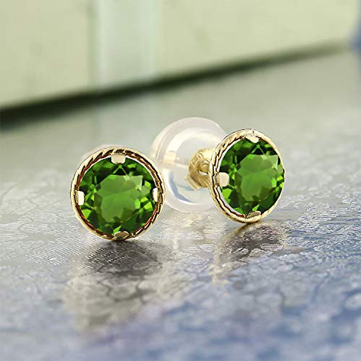 Gem Stone King 14K Yellow Gold Round Gemstone Birthstone Earrings | Round 4MM | Gold Stud Earrings For Women