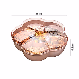 barsku Snack Storage Box Flower Shape Snack Serving Tray Snacks Storage Box With Lid, Food Fruit Storage Box, Dry Fruit Container with 6 Compartments for Nut Candy Dried Fruit (25 x 25x 6.3cm)