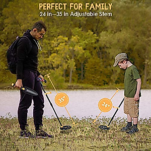 RM RICOMAX Metal Detector for Kids - 7.4 Inch Waterproof Kid Metal Detectors Gold Detector Lightweight Search Coil (24"-35") Adjustable Metal Detector for Junior & Youth with High Accuracy - Yellow