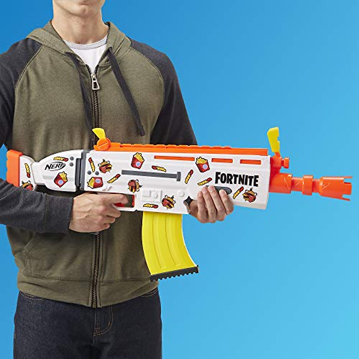 Nerf Fortnite AR-Durrr Burger Motorized Blaster - Customizing Stickers, 20 Darts, 10-Dart Clip - for Youth, Teens, Adults (Amazon Exclusive)