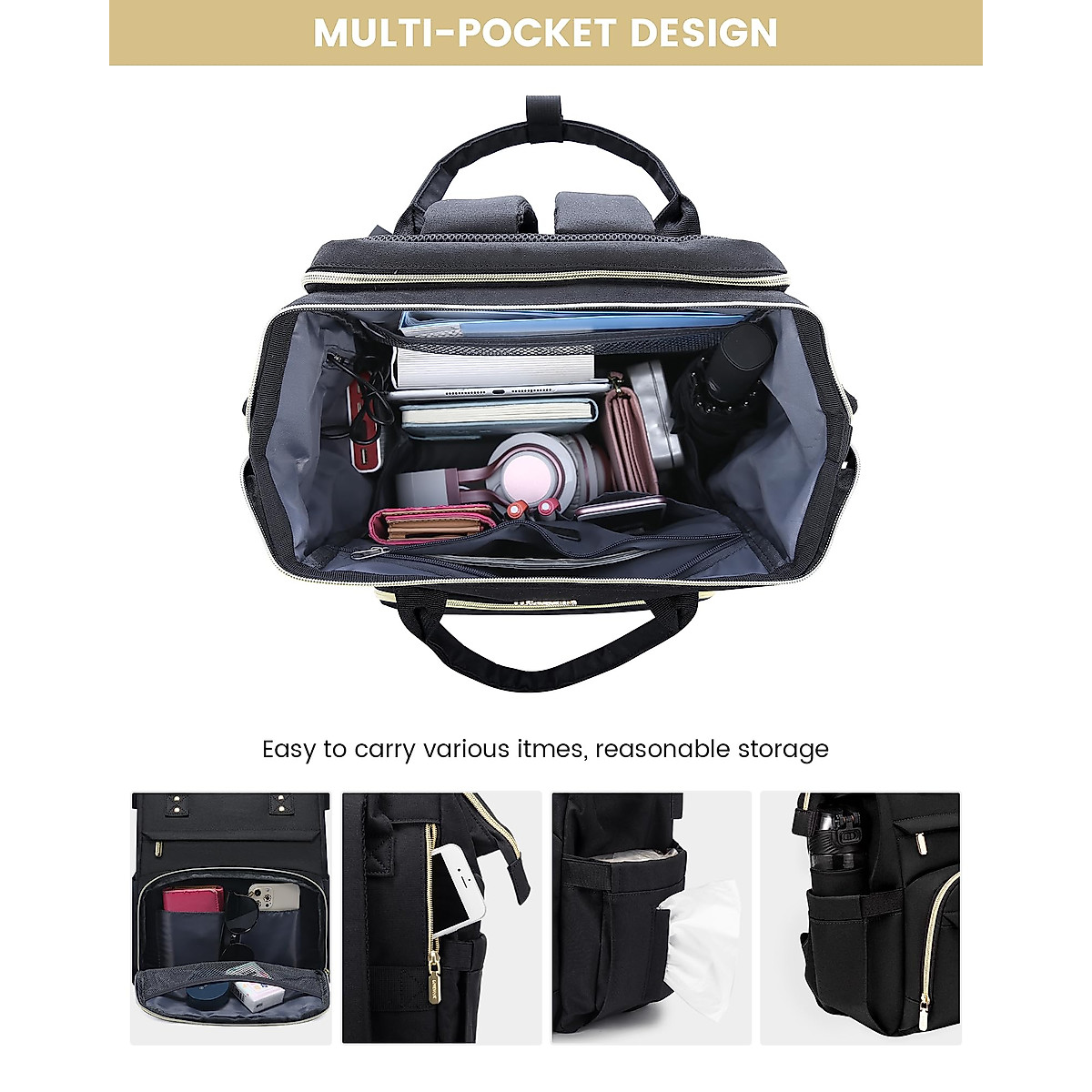 LOVEVOOK Laptop Backpack Women, 15.6 Inch Computer Backpack with Charger, Water Resistant Teacher Bag Work Backpack with Laptop Compartment for Travel Business College Bookbag, Black