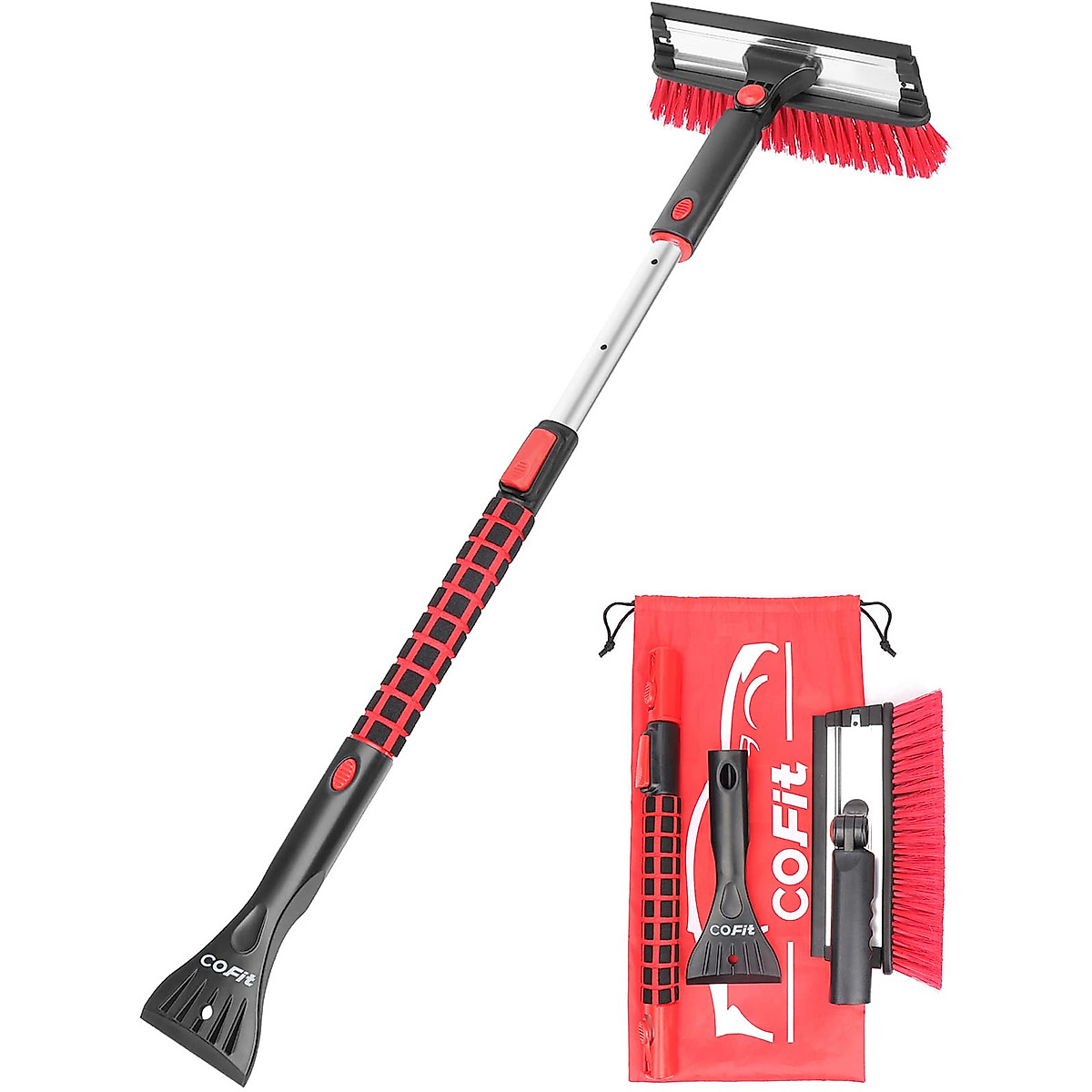 COFIT Car Snow Brush Extendable 31" to 39", Detachable Snow Removal Broom with Squeegee Ice Scraper Heavy-Duty for Car Truck SUV MPV Windshield Windows