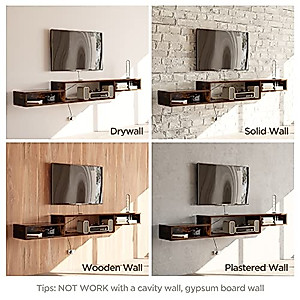 DOUBUY Floating TV Stand Wall Mounted with Power Outlet 70", Floating Entertainment Center, Wood Media Console Shelf for Under TV Storage for Living Room Bedroom Office