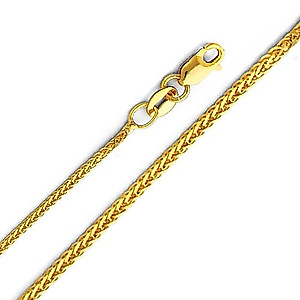 The World Jewelry Center 14k REAL Yellow Gold Crucifix Cross Pendant with 0.8mm Braided Square Wheat Chain Necklace - 24"