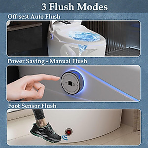 Lovinouse Smart Toilets Bidet, Modern Toilet and Bidets, Auto Power Flush Self Cleaning Tankless Toilet with Bidet,Auto Open & Close,Heated Seat,Warm Water Sprayer & Dry,Foot Sensor Operation,White