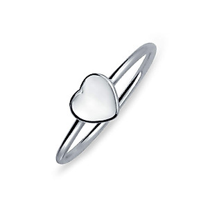 Tiny Minimalist Blank Plain Flat Heart Shape Initial Monogram Signet Ring For Teen For Women .925 Sterling Silver