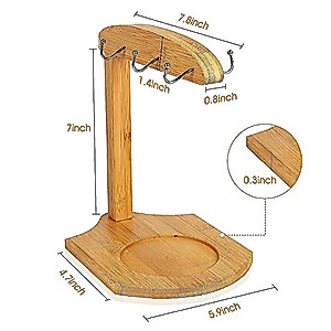 TAIHE Coffee Mug Holder, Coffee Mug Rack with Saucer Basket Storage, 6 Hooks can Hanging Your Love Mug & Cup & Tea Cup, Countertop Cup Hold 8x6 x9 (Natural Bamboo)