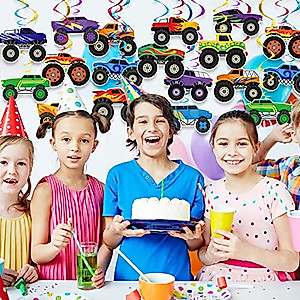 Truck Hanging Swirl Banner Party Decorations 60 Pieces Race Car Cutout Glitter Foil Streamers for Kids Racing Car Birthday Party Supplies Baby Shower Home Wall Ceiling Garden Decor
