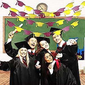 Graduation Decorations Maroon Gold 2023 Maroon Grad 4pcs Graduation Hat Banner Garlands Glitter Burgundy Gold for FSU Graduation Party Supplies 2023