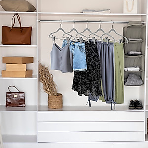 Quality Plastic 20-Pack - Non Velvet Non-Flocked Thin Compact Coat Hangers with Metal Clips for Skirts Pants Blouses - 360° Swivel Hook (Black, 20)