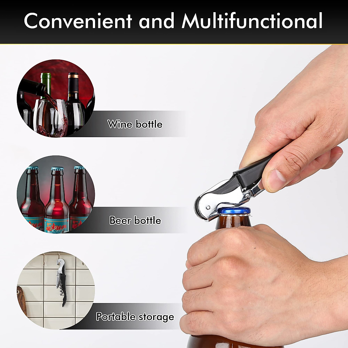 Professional Waiter Corkscrew Wine Openers Set (2 PCS),Upgraded With Heavy Duty Stainless Steel Hinges Wine Key for Restaurant Waiters, Sommelier, Bartenders (Black 2 Packs)