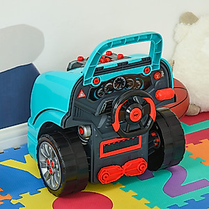 Qaba Kids Truck Engine Toy, Kids Mechanic Car Repair Set, Engine Disassembly Play Workshop, Includes 61 Pieces, Steering Wheel, Horn, Light for 3-5 Years Old, Teal