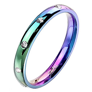 Fantasy Forge Jewelry Rainbow Eternity Anniversary Ring Womens Stainless Steel Cubic Zirconia Wedding Band Size 7